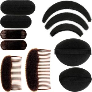 11 pieces sponge volume hair bases set bump it up inserts styling tools bump up combs clips sponge hair bun updo accessories for women diy hairstyles(black, brown)