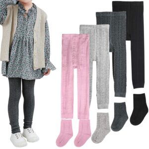 auranso girls leggings 4pack knit tights pink-grey-dark grey-black 6-8 years