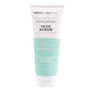 vitamins and sea beauty, hydrating exfoliating face cleansing wash scrub, deep pore cleanser with monoi oil and sea kelp seaweed skincare, 5.1 fl oz