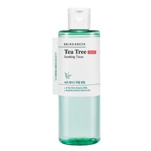 bring green tea tree cica soothing toner redness relief for face, skin balancing, aha, exfoliating toner for oily skin, korean acne treatment skin care, hydrating, calming for dry sensitive skin