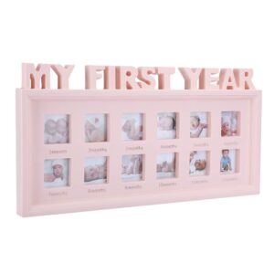 collage photo frame for baby first year keepsake,baby's firsts keepsake picture display photos frame,gift for mom to be or expecting parents for baby newborn 1st birthday gift memory