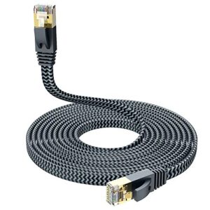 larxavn flat cat 7 ethernet cable 15 ft, nylon braided shielded durable flat internet lan computer patch cord high speed cat7 rj45 solid network wire for router, modem, xbox, ps4, camera