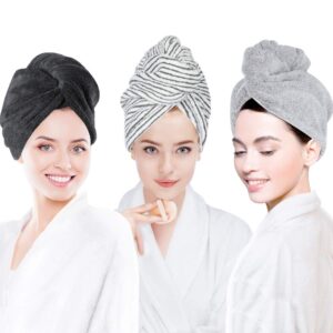 laluztop 3 pack hair towel wrap for women, ultra soft hair drying towels, anti-frizz & super absorbent hair turban, suitable for curly, long & thick hair