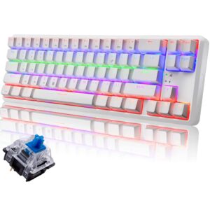 wireless mechanical gaming keyboard,60% ultra-compact blue backlit rechargeable bluetooth dual wired/wireless blue switches computer keyboard for multi-device phone android mobile(white rainbow)