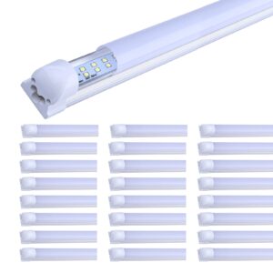 8ft led shop light fixture, 72w 6000k cool white, t8 integrated strip factory lights, frosted cover, linkable, 8 foot led lights for garage, workshop, warehouse(25-pack)