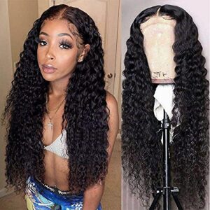 amanda hd deep wave lace front wigs human hair pre plucked 4x4 deep wave wig 24 inch brazilian virgin 180% density wet and wave lace closure wigs human hair for women natural color