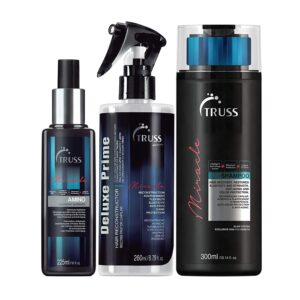 truss professional amino miracle - heat protectant spray bundle with miracle shampoo and deluxe prime hair treatment