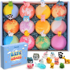 bath bombs for kids with toys inside for girls boys - 12 pack handmade bubble bath fizzies bomb, gentle and kids safe, ideal gift for easter eggs stuffers birthday christmas