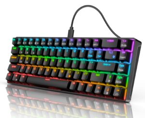 rk royal kludge rk68 (rk855) 65% mechanical gaming keyboard, rgb backlit ultra-compact 60% layout 68 keys wired keyboard, hot swappable keyboard with stand-alone arrow/control keys, red switch, black