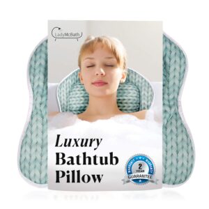 lady mcbath bath pillow - luxury bath pillows for tub neck and back support - powerful suction cups, machine washable bathtub accessory for relaxation (turquoise)