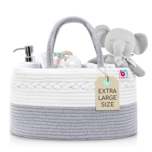 babynma rope diaper caddy - storage for baby and toddler items - portable cotton organizer easily holds diapers, wipes, clothing - useful for nursery, bedroom (gray, extra large)