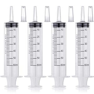 ackers 50pcs 60ml large plastic syringe individually sealed with measurement & cap,for scientific laboratory and dispensing multiple uses measuring syringe tools