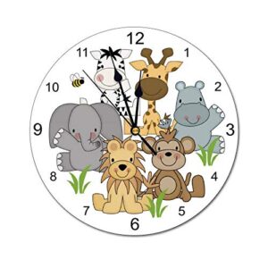 yyone decorative wall clock safari animals baby nursery kids jungle room with personalized name for kids,girl,boy wall clock round silent non ticking for office,kitchen,bedroom,living room 12 inches