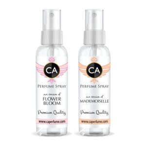 ca perfume impression of (flowerbloom + mademoiselle) travel size sample fragrance refillable atomizer long lasting eau de parfum (cologne) sprayer / 2 fl oz/ 60 ml