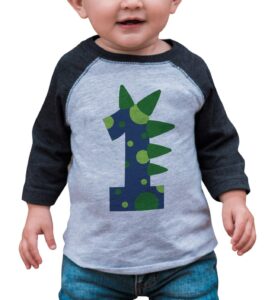 7 ate 9 apparel boy's one 1st 1 first birthday dinosaur spike dino grey raglan tee 18 months