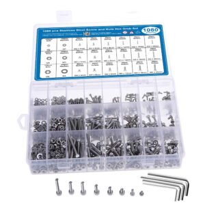 mmobiel stainless steel screws nuts 1080 pcs - m2 m3 m4 - hex socket assortment kit - head cap screws nuts and washers - precise metric screws - incl. wrenches