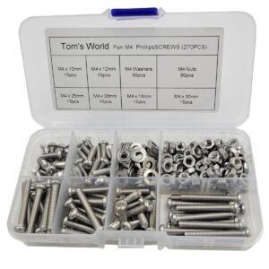 m4-0.7 x 10mm,12mm,16mm,20mm,25mm,30mm pan head phillips machine screws,18-8 stainless steel bolts nuts washers screws assortment set (m4 pan head phillips screws)