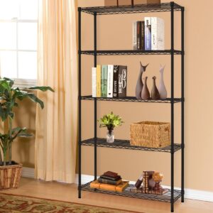 storage metal shelf 5 tier wire shelving unit standing shelf units heavy duty garage shelving with feet levelers 1250lbs capacity adjustable commercial shelving kitchen rack, black