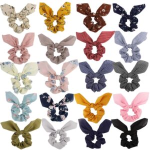 aco-uint 20 pack adorable chiffon bow hair scrunchies for women, thick hair bunny ear scrunchies, elastic bulk hair accessories and ties for girls