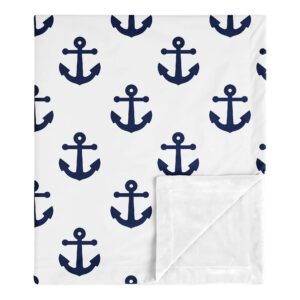 sweet jojo designs navy blue white anchors baby boy girl blanket receiving security swaddle for newborn toddler nursery - nautical theme ocean sailboat sea marine sailor anchor unisex gender neutral