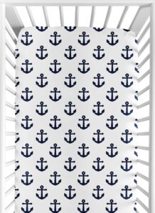 sweet jojo designs navy blue white anchors boy girl fitted crib sheet baby or toddler bed nursery - nautical theme ocean sailboat sea marine sailor anchor unisex gender neutral