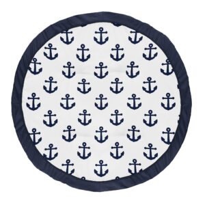 sweet jojo designs navy blue white anchors boy girl baby playmat tummy time infant play mat - nautical theme ocean sailboat sea marine sailor anchor unisex gender neutral