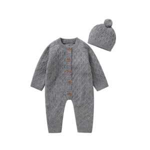 hadetoto newborn baby sweater romper knit outfits long sleeve jumpsuit with warm hat for infant boy girl