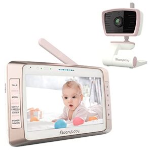 moonybaby trust 50s baby monitor no wifi, 15 hours long battery life, 1000ft long range, 5" display, auto night vision, 2-way audio, temperature sensor, lullabies, power saving/voice activation, pink