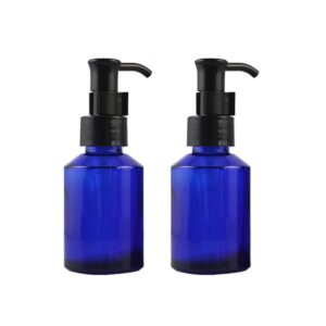 2pcs 60ml/2oz blue glass pump bottles with black pump top cosmetic make-up cream lotion sample packing storage container vial jar for emulsion essence