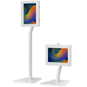 anti-theft height adjustable kiosk floor stand cta secure lockable store kiosk w/height adjustable mechanism | for ipad 7/8/9 ipad pro 11” inch samsung & microsoft tablets - white (pad-parafdw)