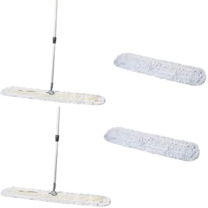 tidy tools commercial dust mop & floor sweeper – 48 x 5 in. and cotton reusable mop head bundle - 2 mop sets and 2 refills