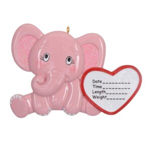 personalized pink baby elephant christmas ornament - baby birth announcement ornament - baby's 1st christmas ornament - baby keepsake gifts for newborn girl, new mom, baby shower