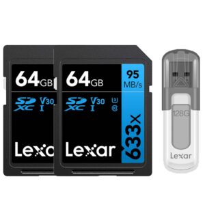 lexar lsd64gcb1nl633 2-pack professional 633x 64gb uhs-1 class 10 sdxc memory card bundle 128gb jumpdrive v100 usb 3.0 flash drive