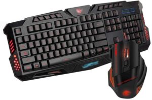 hjjwl gaming keyboard and mouse, backlit mouse keyboard set, three-color backlit keyboard,ergonomic design，seven key colorful glowing gaming mouse, up to 3200dpi