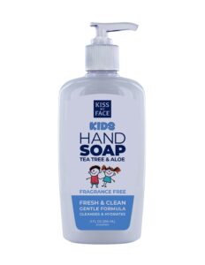 kiss my face kids hand soap, fragrance-free, cleanse and hydrate skin, vegan & cruelty-free, easy to use hand soap pump, suitable for sensitive skin, 9 fl oz bottle