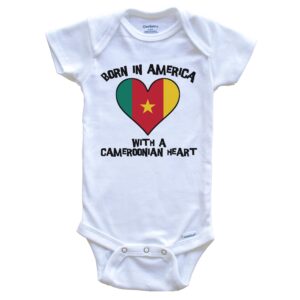 born in america with a cameroonian heart one piece baby bodysuit cameroon flag baby bodysuit, 0-3 months white