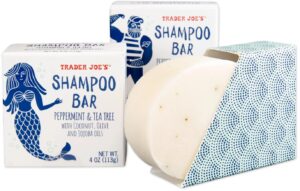 trader joe's set of 2 shampoo bars peppermint & tea tree with coconut, olive, and jojoba oils; two 4 oz bars