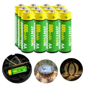 jintion aa rechargeable batteries 600mah high capacity 1.2v ni-mh double a battery for outdoor solar lights, string lights, tv remotes, wireless mouses, flashlight