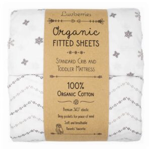 luvberries - 100% organic cotton fitted crib sheets (set of 2), for standard crib and toddler mattresses, for baby and toddler, boys & girls, unisex (grey and white)