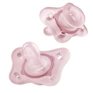 chicco physioforma 100% soft silicone mini one piece pacifier for babies aged 0-2 months | bpa & latex free | reusable sterilizing case | pink, 2pk