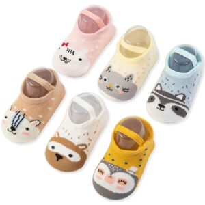 zumou baby non skid anti slip animal socks for toddler girls slipper no show 0-36 months 6 pairs (1t-3t, animal)