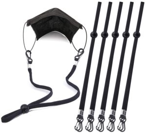 shinkoda adjustable mask lanyard extra long face mask neck strap hanger/holder, elastic rope with double clips & snap button, great for kids & adults, value pack of 5, black