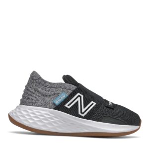 new balance baby boys fresh foam roav v1 slip-on sneaker, black/light aluminum, 6.5 wide toddler us