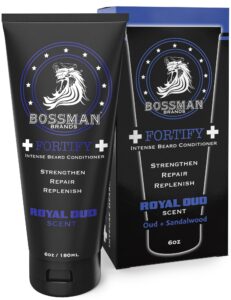 bossman fortify intense beard conditioner - shower beard wash - beard straightener for men - moisturizer and beard softener for men - beard growth products - made in usa (royal oud scent)