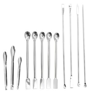 scientific labwares laboratory spoon spatula set - long handled mixing & measuring equipment - supplies for labs, sampling, sculpting, stirring, making makeup - durable stainless steel - set of 12