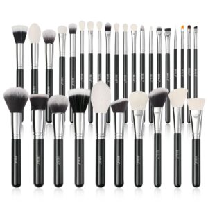 beili makeup brushes 30pcs professional makeup brush set premium synthetic kabuki foundation blending brush face powder blush concealers eye shadows make up brush set (black)