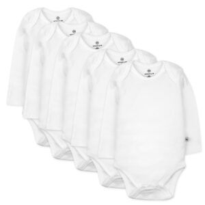 honestbaby unisex baby 5-pack organic cotton long sleeve bodysuits and toddler t shirt set, bright white, 0-3 months us