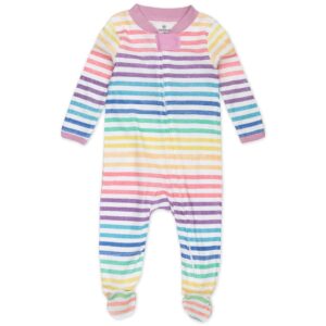 honestbaby 1-pack sleep & play footed one-piece pajama sleeper 100% organic cotton, baby girls, rainbow stripe, 0-3 months