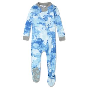 honestbaby non-slip footed pajamas one-piece sleeper jumpsuit zip-front pjs 100% organic cotton for baby boys, watercolor world, 12 months