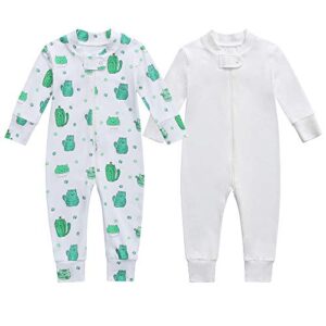 owlivia baby rayon made from bamboo footless pajamas, boys and girls 2 pack zip up sleep and play, long-sleeve coveralls(18-24 months, cactus & off white)